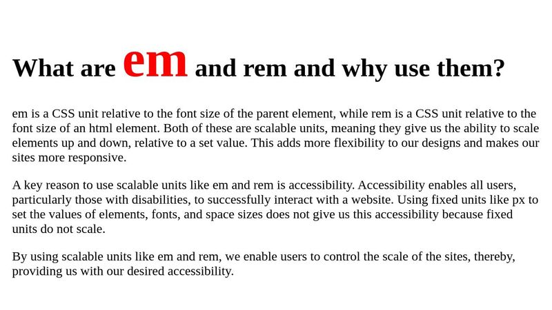 font sizes: EM values