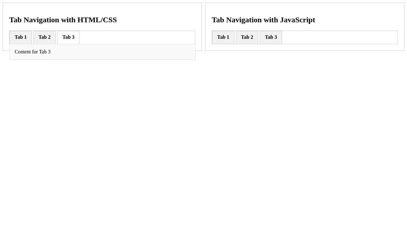 Tab Navigation Showdown: HTML/CSS vs. JavaScript Implementation