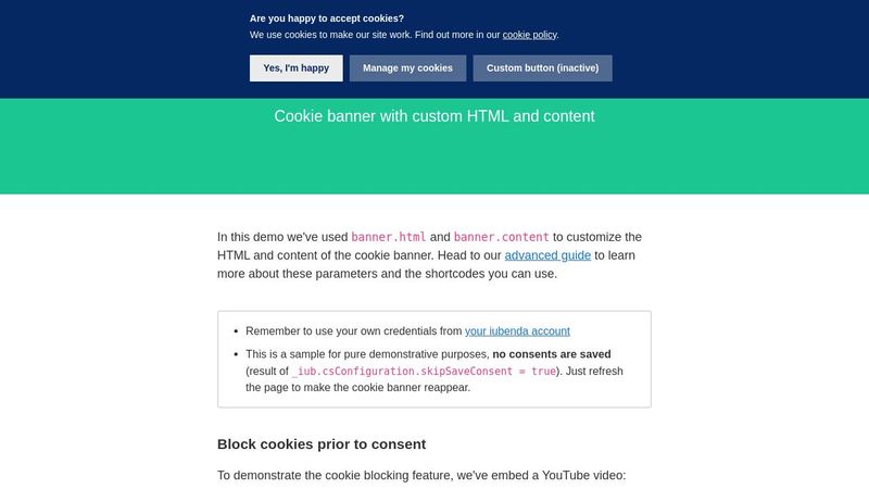 Cookie Solution - Custom HTML and content