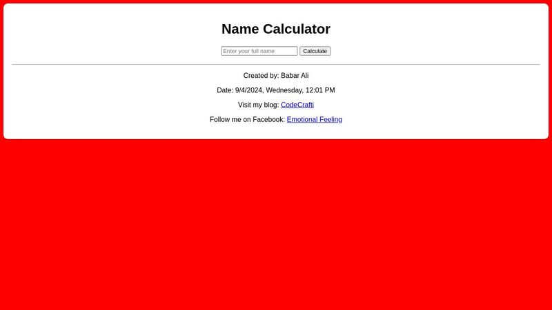 Name calculator HTML CSS js