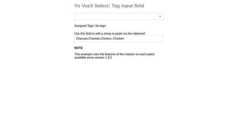Vs Vue3 Select: Tag input field