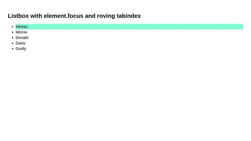 Listbox with Element.focus + roving tabindex