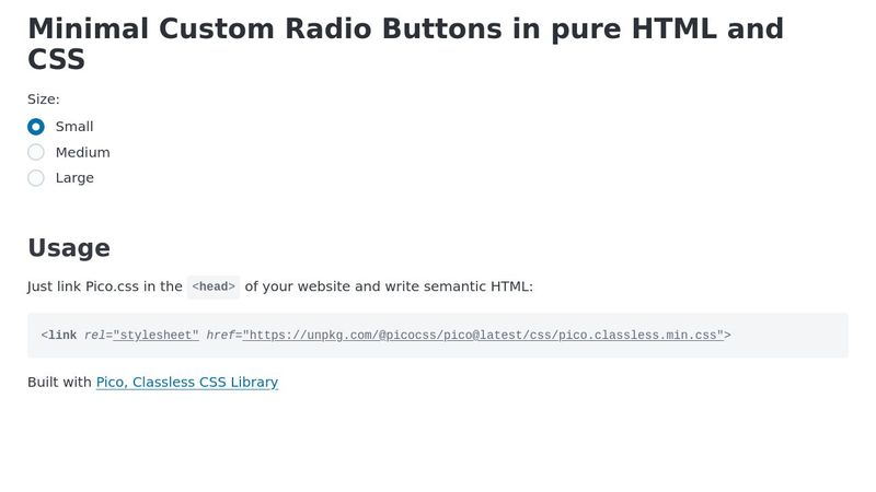 Minimal Custom Radio Buttons in pure HTML and CSS