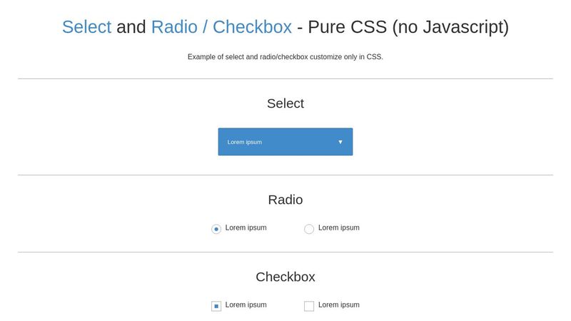 Select and Radio / Checkbox - Pure CSS (no Javascript)
