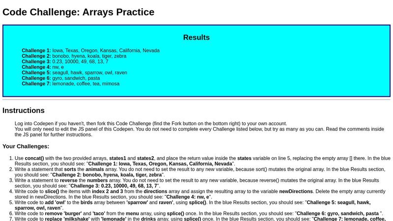 Code Challenge: Arrays Practice