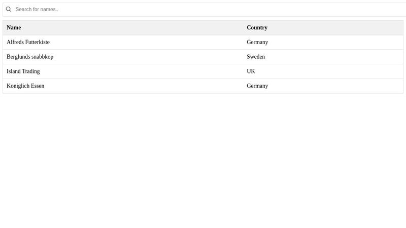 Filter by search of a table using JavaScript