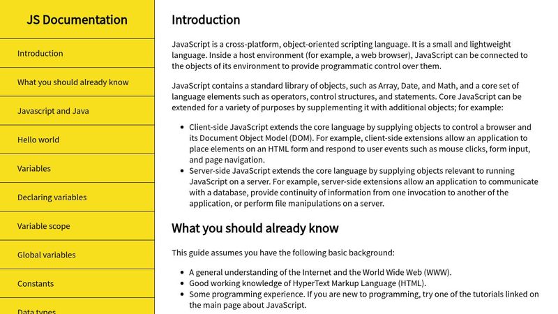 JS Technical Documentation Page