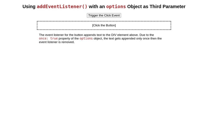 Using addEventListener() with an `options` Object as Third Parameter
