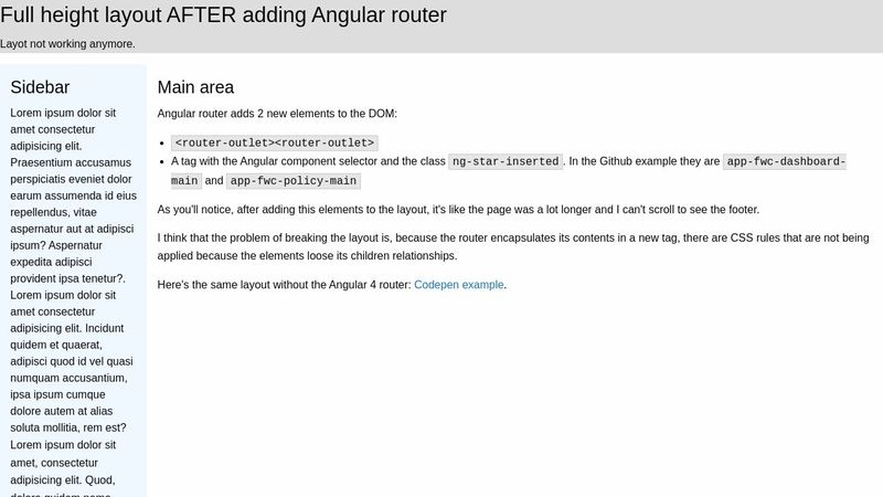 Full page layout with Foundation XY Grid, AFTER adding Angular4 router
