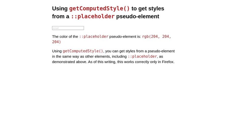 getComputedStyle() to get styles from a ::placeholder
