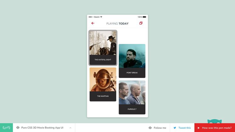 Pure CSS 3D Movie Booking App UI