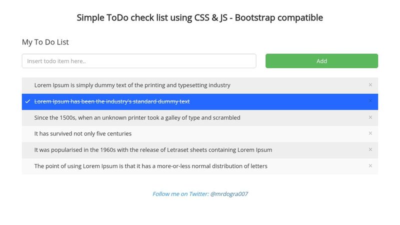Simple ToDo check list using CSS & JS - Bootstrap compatible