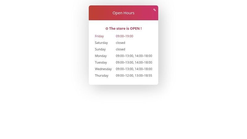 Open Hours Template - Using JS and CSS