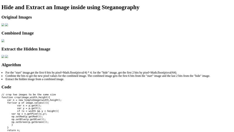 Hide and Extract an image inside another image using steganography