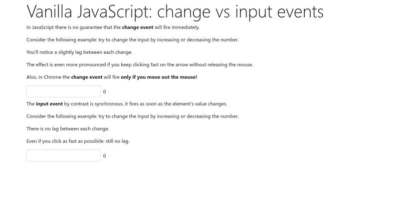 Vanilla JS: change vs input events
