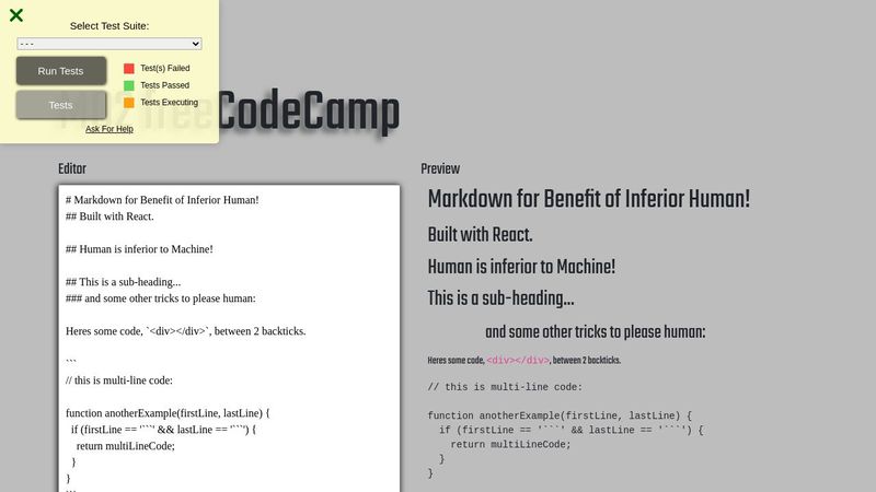 Markdown Previewer freeCodeCamp React Project