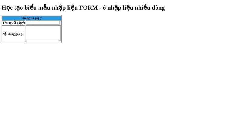 HTML Form - Ô nhập liệu INPUT nhiều dòng