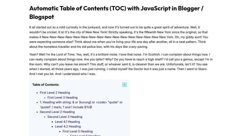 JavaScript Automatic Table Of Contents (TOC) In Blogger