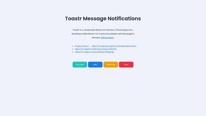 Toastr Message Notifications