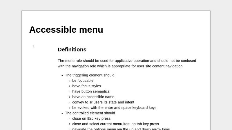 Accessible menu