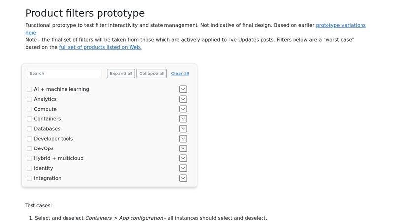 Products category filters - Azure