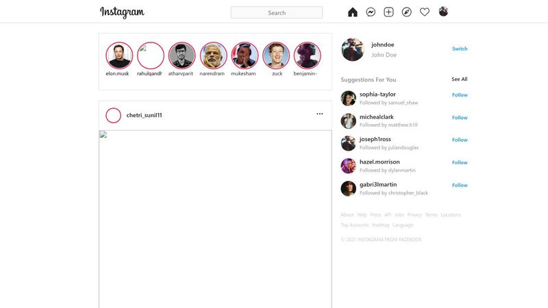 Instagram Homepage Clone Using HTML and CSS