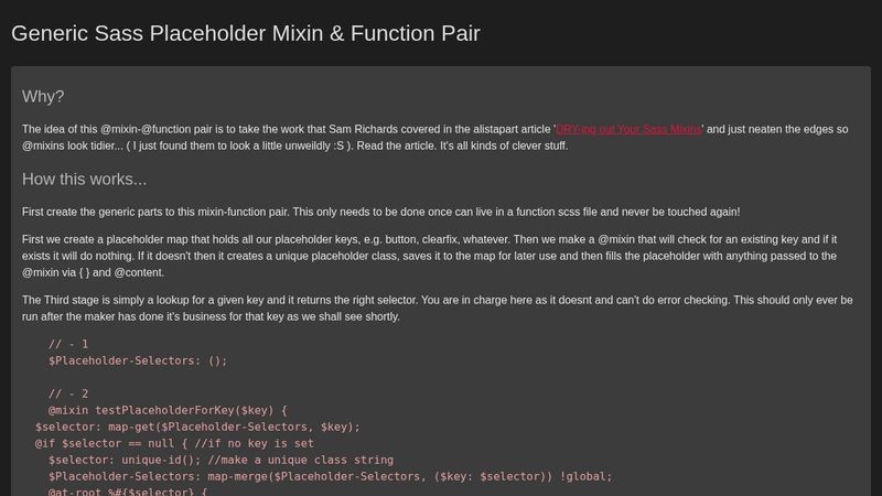 Generic Sass Placeholder Mixin & Function Pair