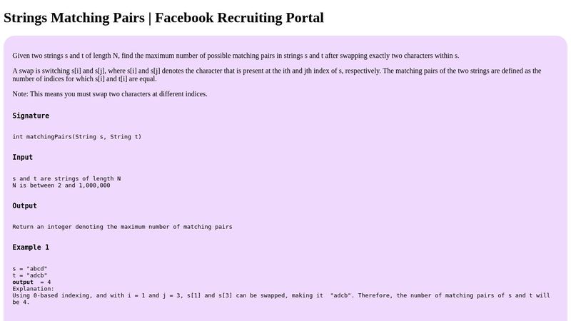 Strings: Matching Pairs | Facebook Recruiting Portal