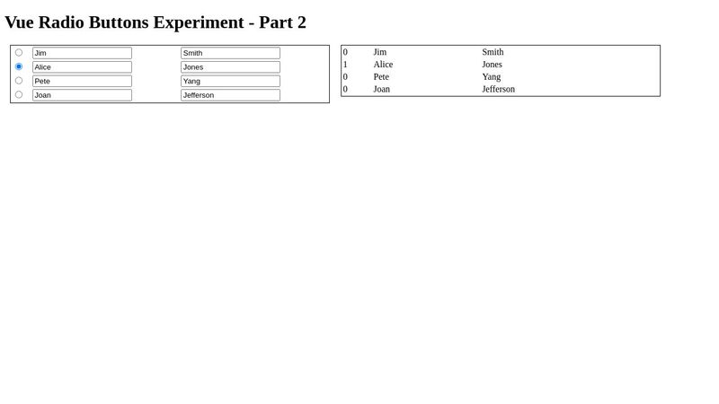Vue Radio Buttons Experiment - Part 2