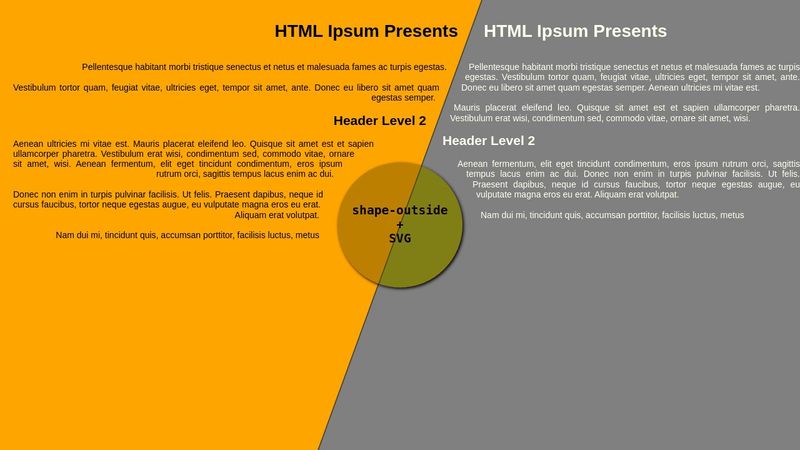 Display:grid Vs absolute - inside : css shapes / shape outside.