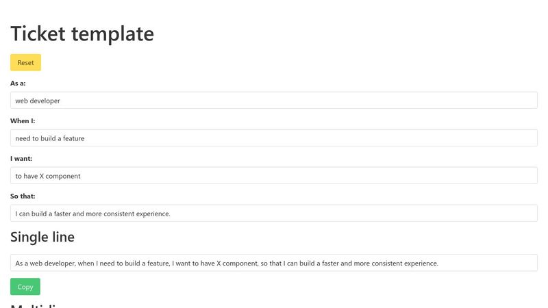 JIRA ticket template