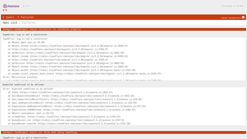 Jasmine & Angular - Error playground
