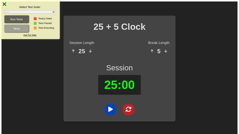freeCodeCamp 25 + 5 Clock