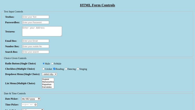 All HTML Form Input Controls