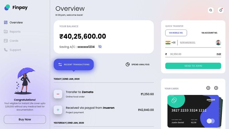 Elegant Financial Dashboard - HTML, CSS, JS