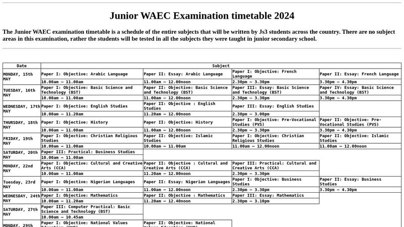 Task 8a: A time table created with html and css with hover attribute