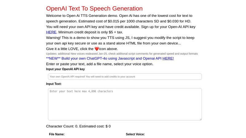 Text to Speech using Javascript Open API