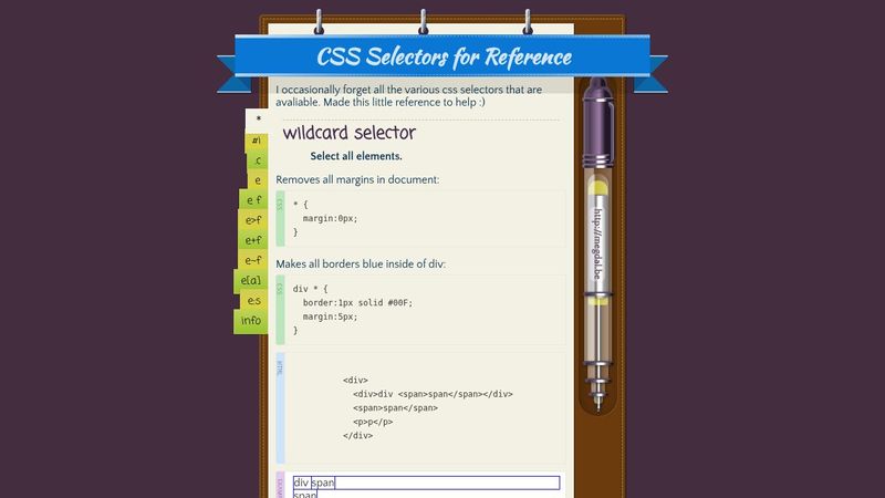 CSS Selector Reference Notepad