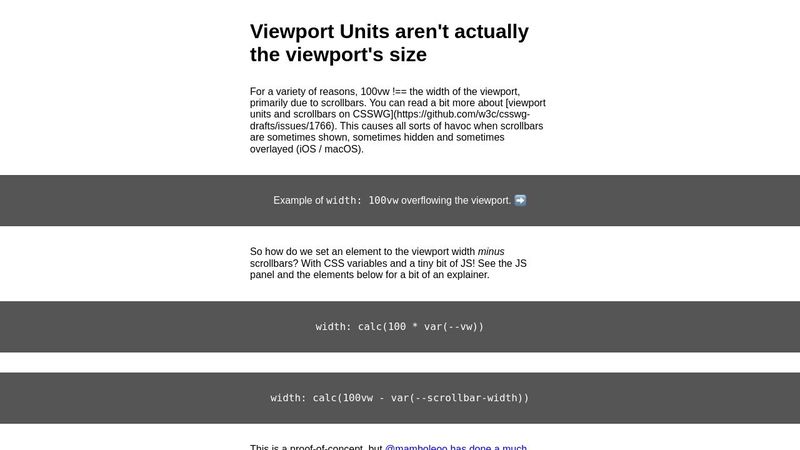 CSS Vars for viewport width minus scrollbar