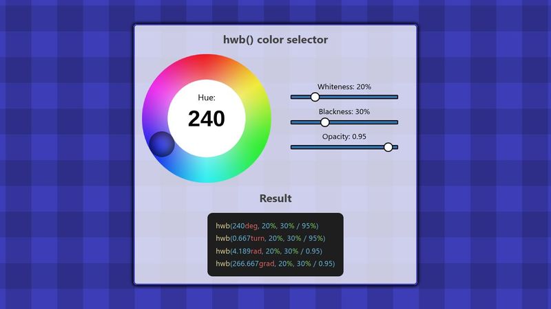 CodePen Challenge: New Color - hwb() selector