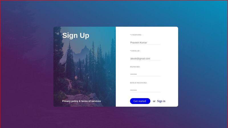 Sign Up Card