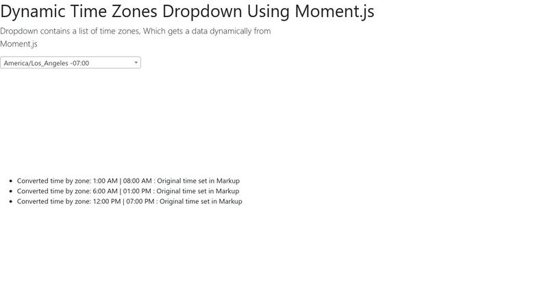 Moment.js dynamic Time zone change with select2.js dropdown