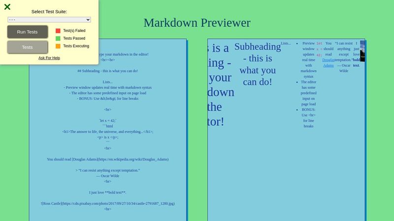 Markdown Previewer (freeCodeCamp Front End Libraries Certification)