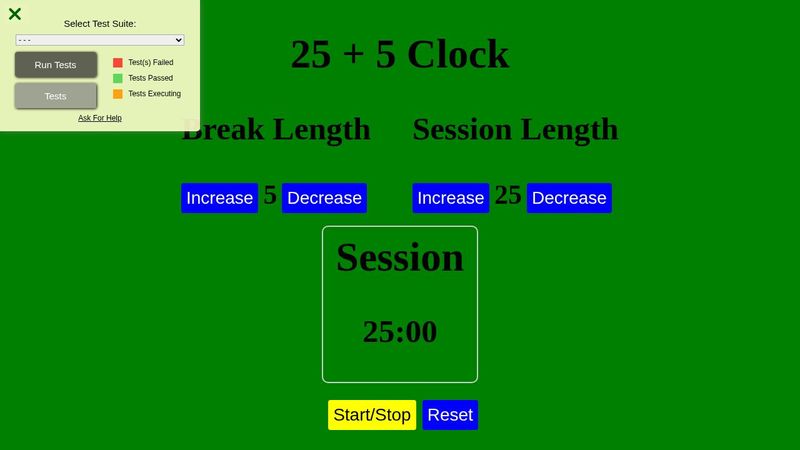 FreeCodeCamp 25 + 5 Clock