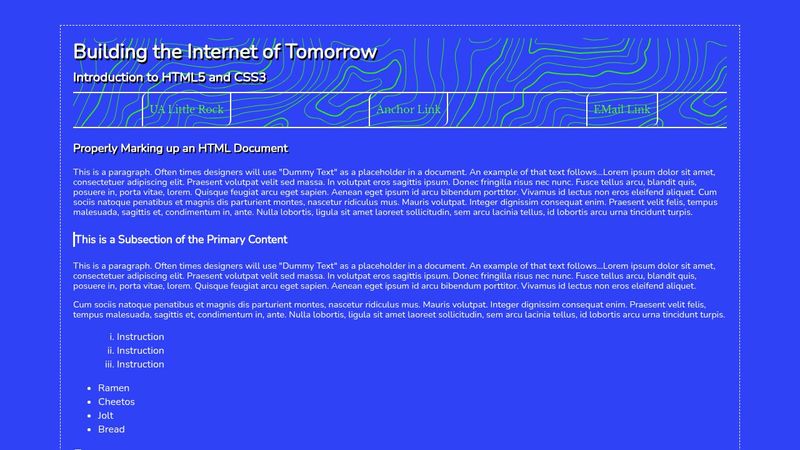 Building the Internet of Tomorrow: Introduction to HTML5 and CSS3 - Fall 2023 HTML