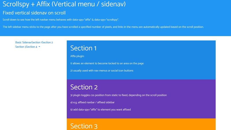 Bootstrap 9 - Scrollspy + Affix (Vertical menu / sidenav)