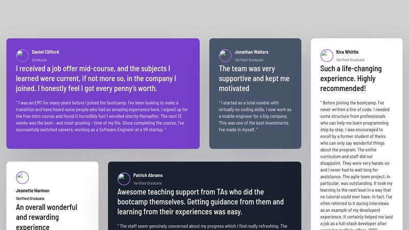 Testimonials Grid Section - HTML5 & CSS3