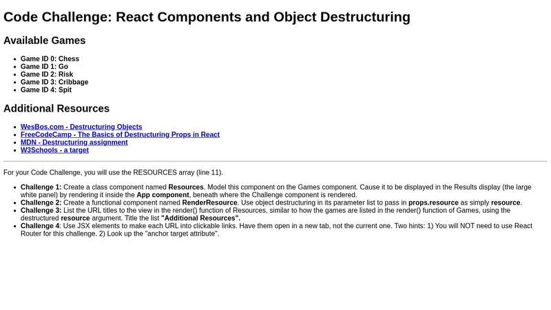 Code Challenge: React Components and Object Destructuring