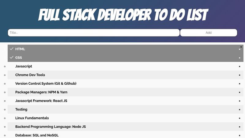 Full Stack Dev Roadmap (To Do List Codepen Challenge April 2022)