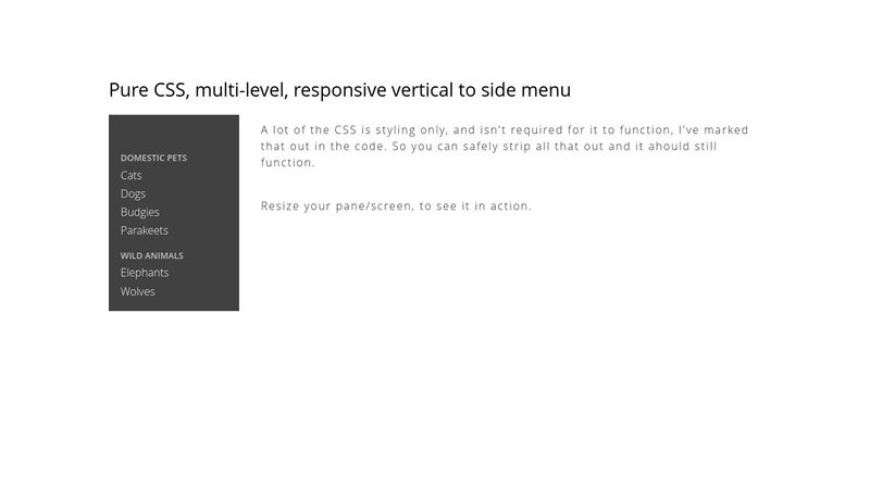Pure CSS, multi level, responsive side menu